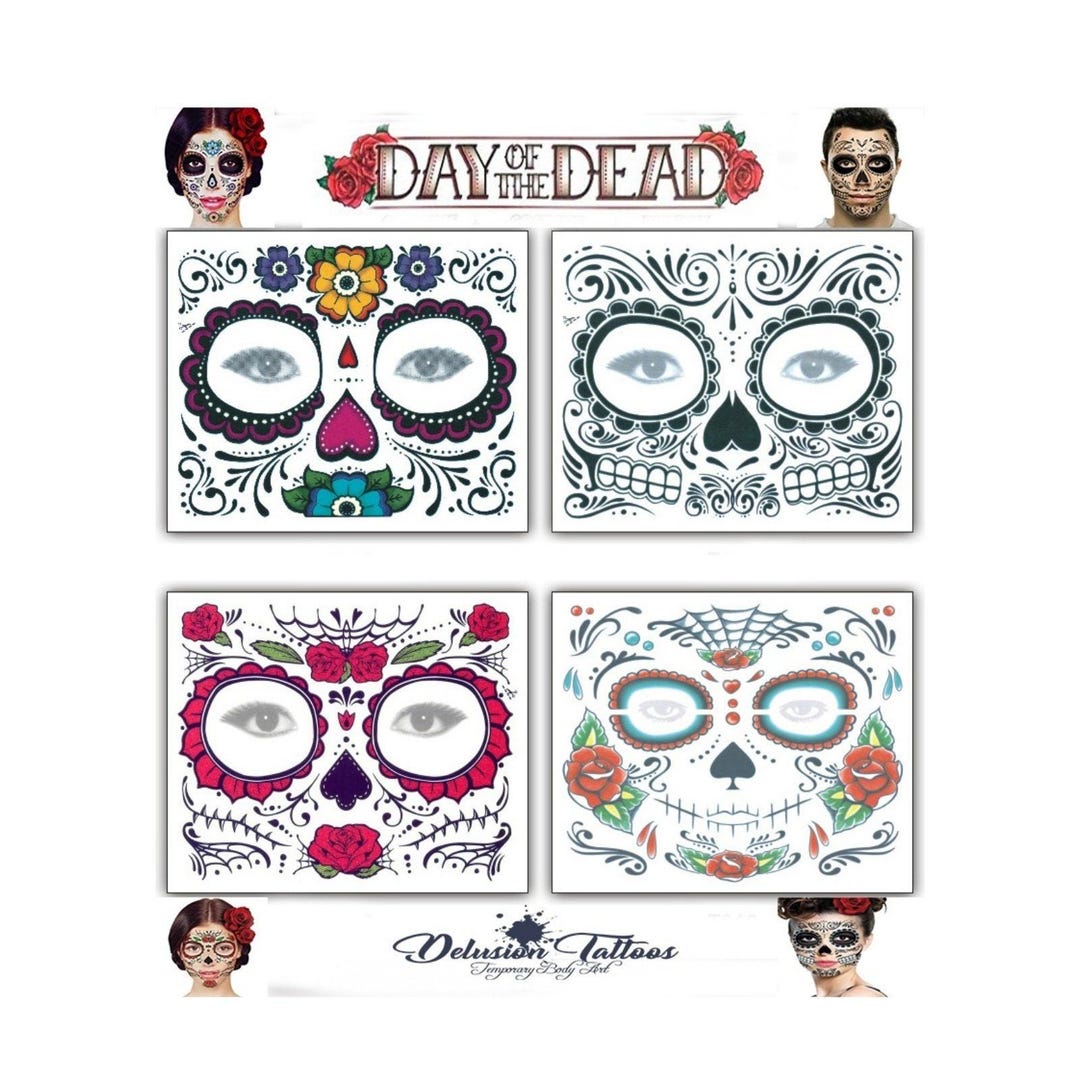 Day of the Dead Face Mask Temporary Tattoo Set Día De Los Muertos ...