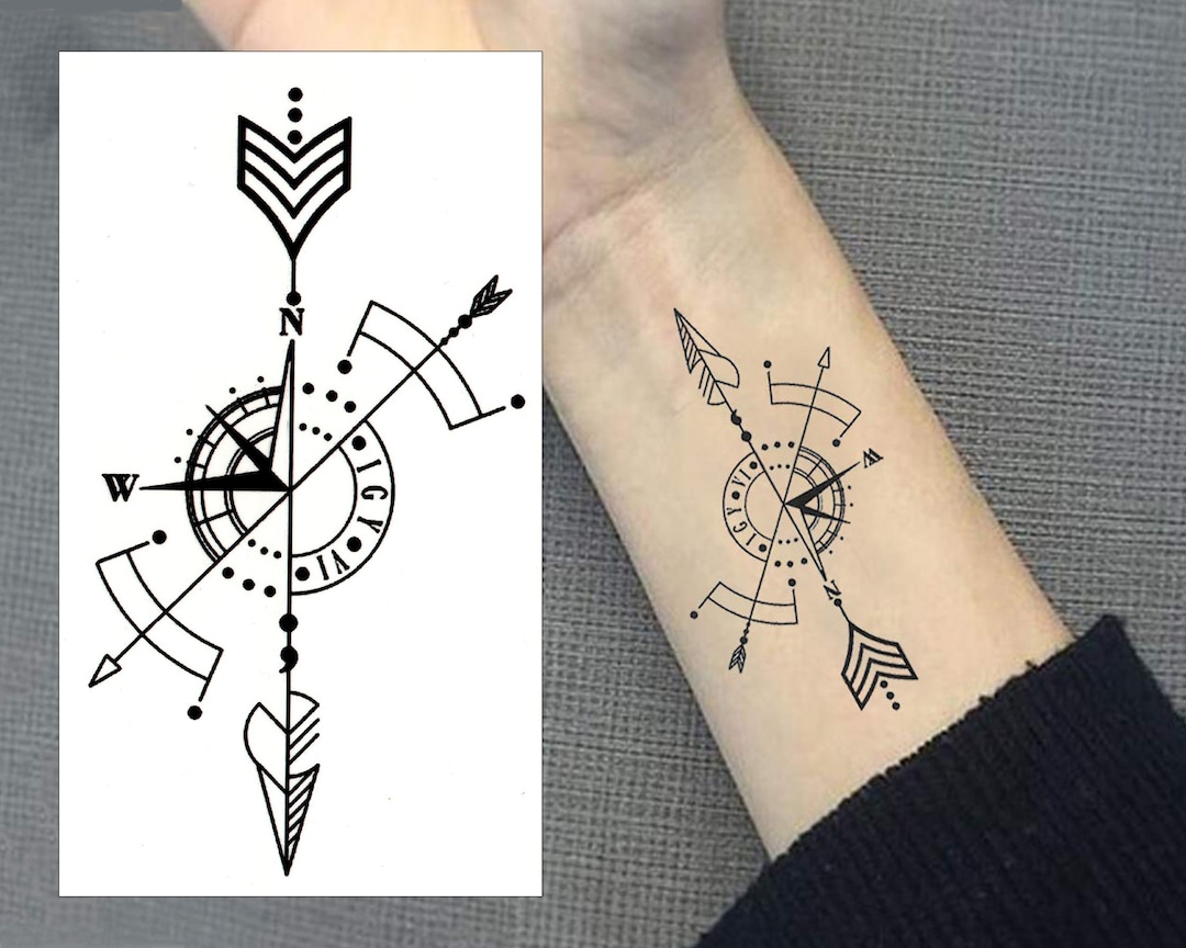 Small Black Compass Temporary Tattoo - Ear, Neck, Ankle, Finger, Fake ...