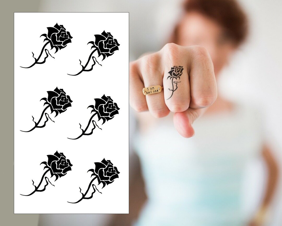 Gothic Roses Temporary Tattoos - 2 Pack Floral Rose Pattern Black ...