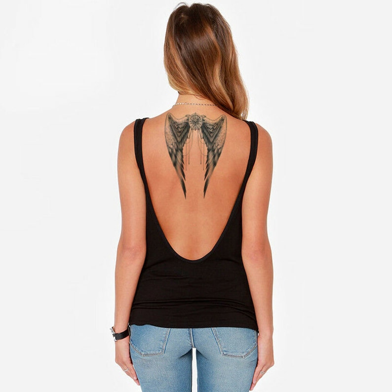 Mechanical Angel Wings Temporary Tattoo Transfer Grey - Etsy