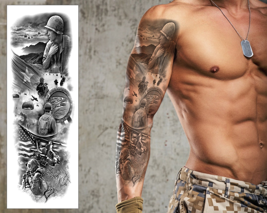 US Army Soldier Temporary Tattoo Sleeve Flag Full Arm Black - Etsy