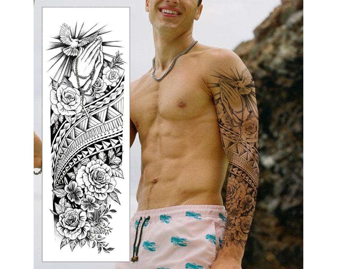 Polynesian Prayer Temporary Tattoo Sleeve - Tribal Samoan Full Arm ...