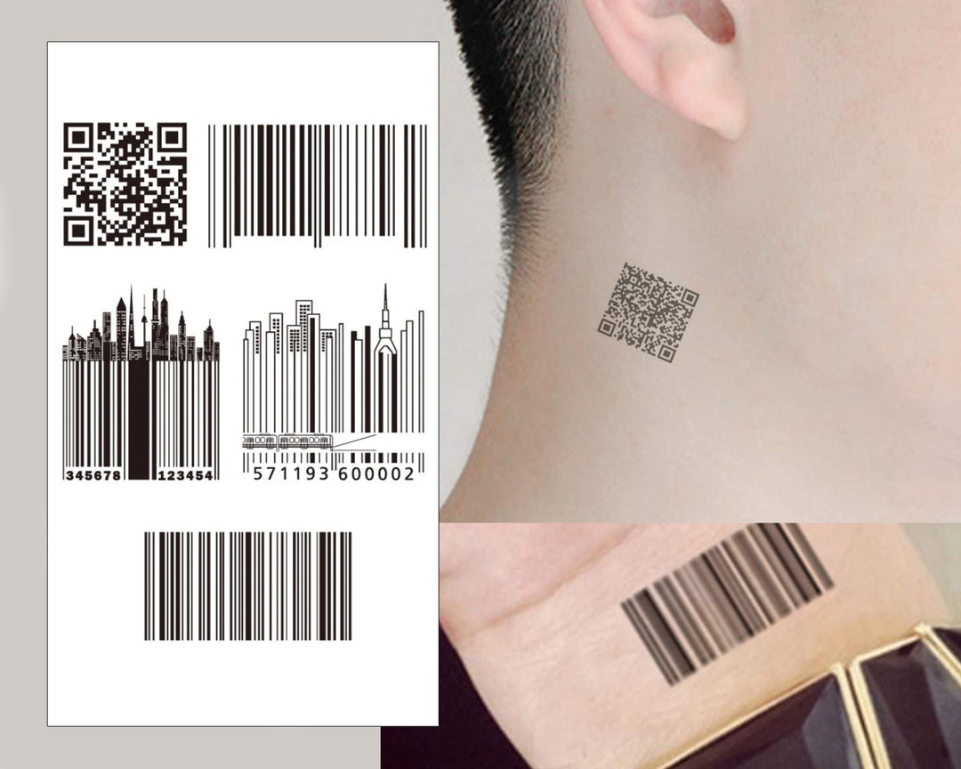 Barcodes Temporary Tattoos - 2 Pack QR Code City Tattoo Men Women Kids ...