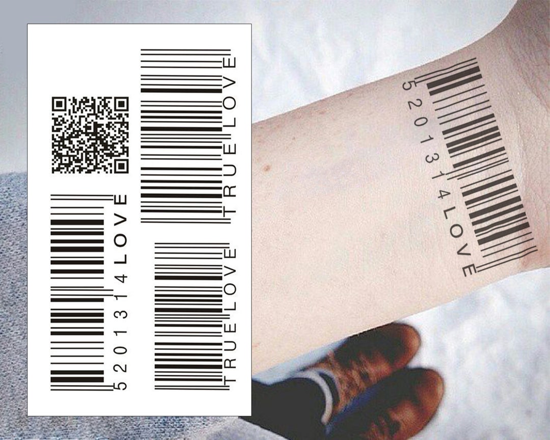 Love Barcodes Temporary Tattoos - 2 Pack QR Code True Love Tattoo Men ...
