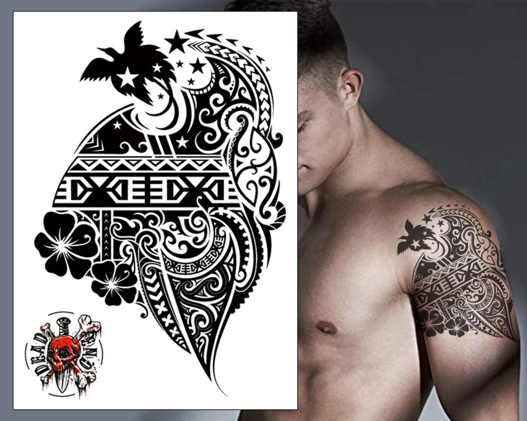 Polynesian Lucky Bird Temporary Tattoo Transfer Black Tribal Waterproof ...