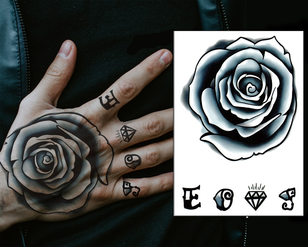 Rose Hand Temporary Tattoo Set, Symbols, Letters, Finger, Love ...