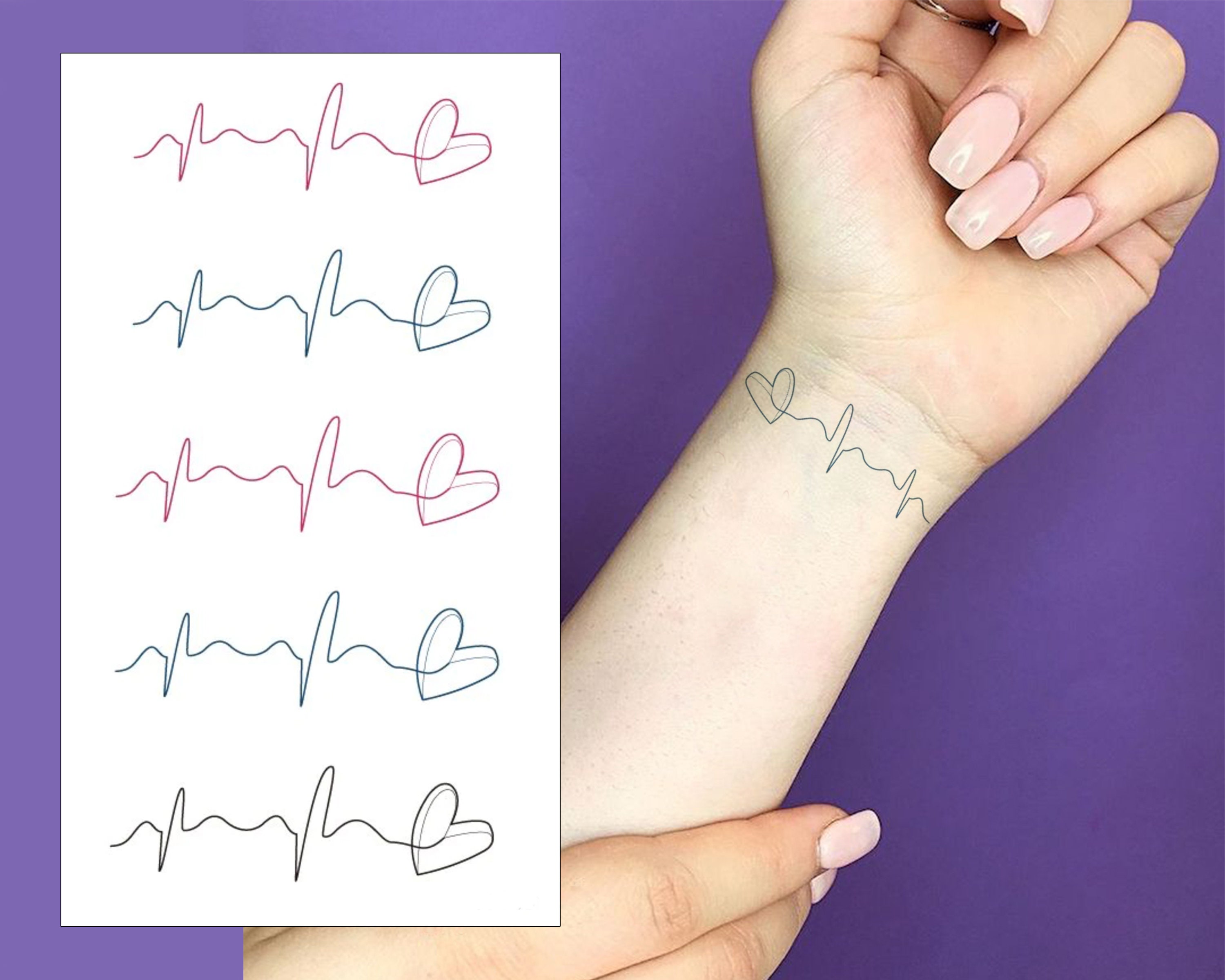 Scribble Love Hearts Temporary Tattoos - 2 Pack Black Blue Red Tattoo ...