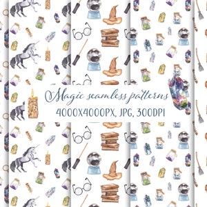 Watercolor Magic Wizard Seamless Pattern Crystals Digital Paper ...