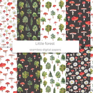 Forest Seamless Patterns Watercolor Digital Paper Jpg Daisy Green Trees ...