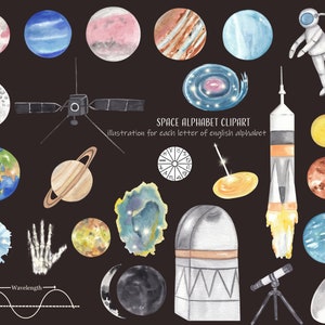 Watercolor Space Alphabet Clipart Png Digital Instant Download - Etsy