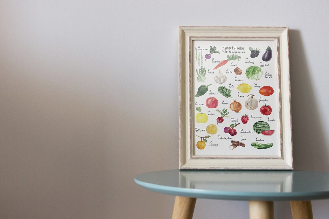 Watercolor Food Printable Alphabet With Fruits & Vegetables ABC Digital ...