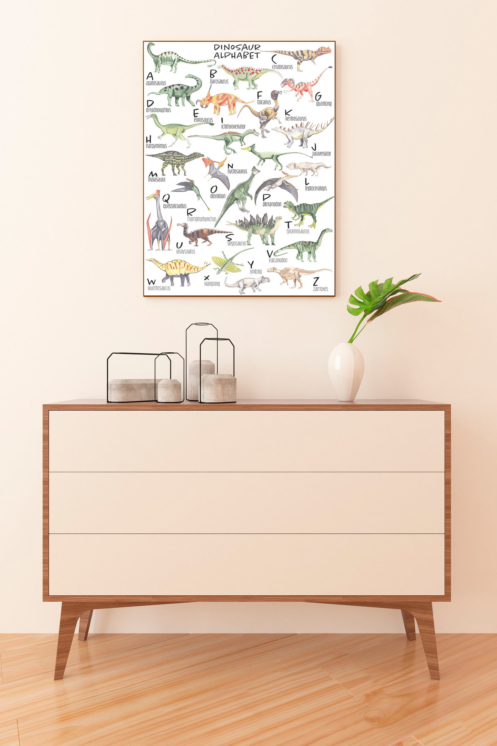 Watercolor Printable Dinosaur Alphabet Dino ABC Poster Hand Painted ...