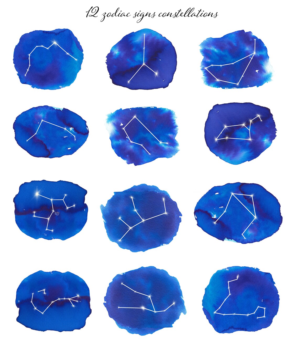 Watercolor Zodiac Constellations Clipart, Celestial Astrology Signs ...