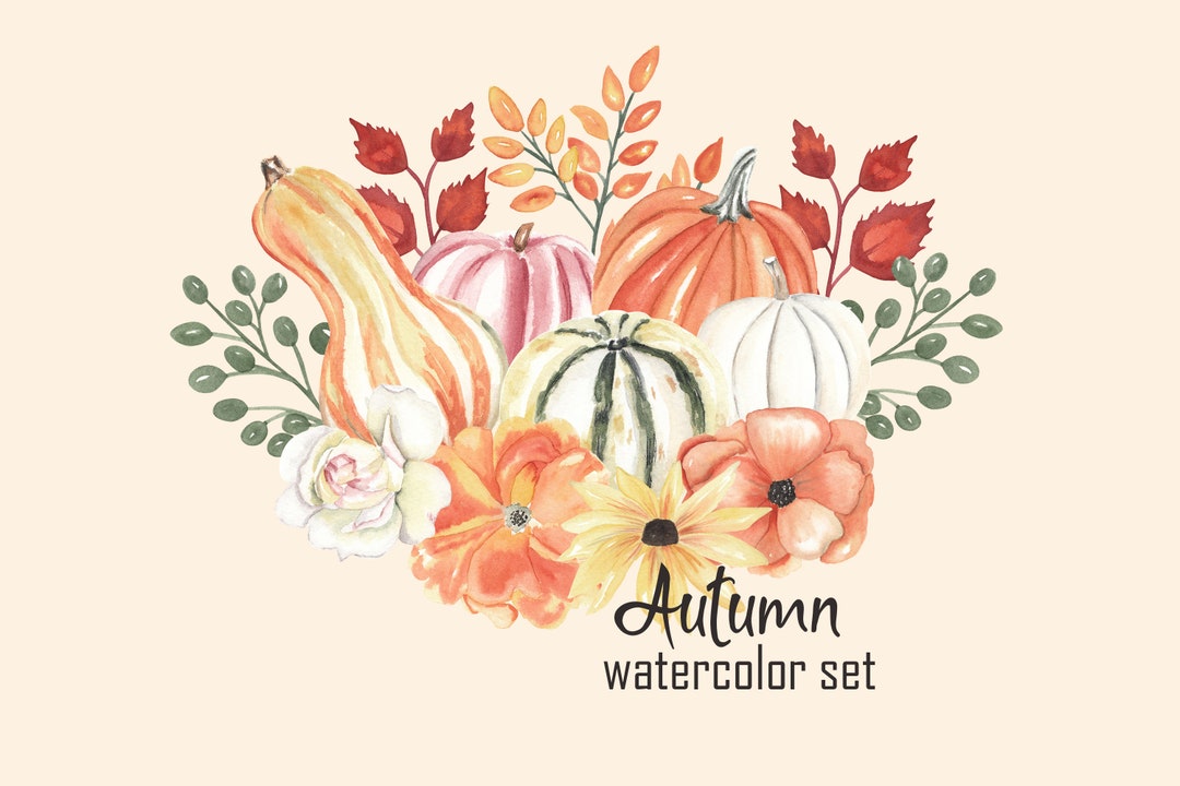 Watercolor Autumn Clipart 25 Png Elements Watercolor Pumpkins, Autumn ...