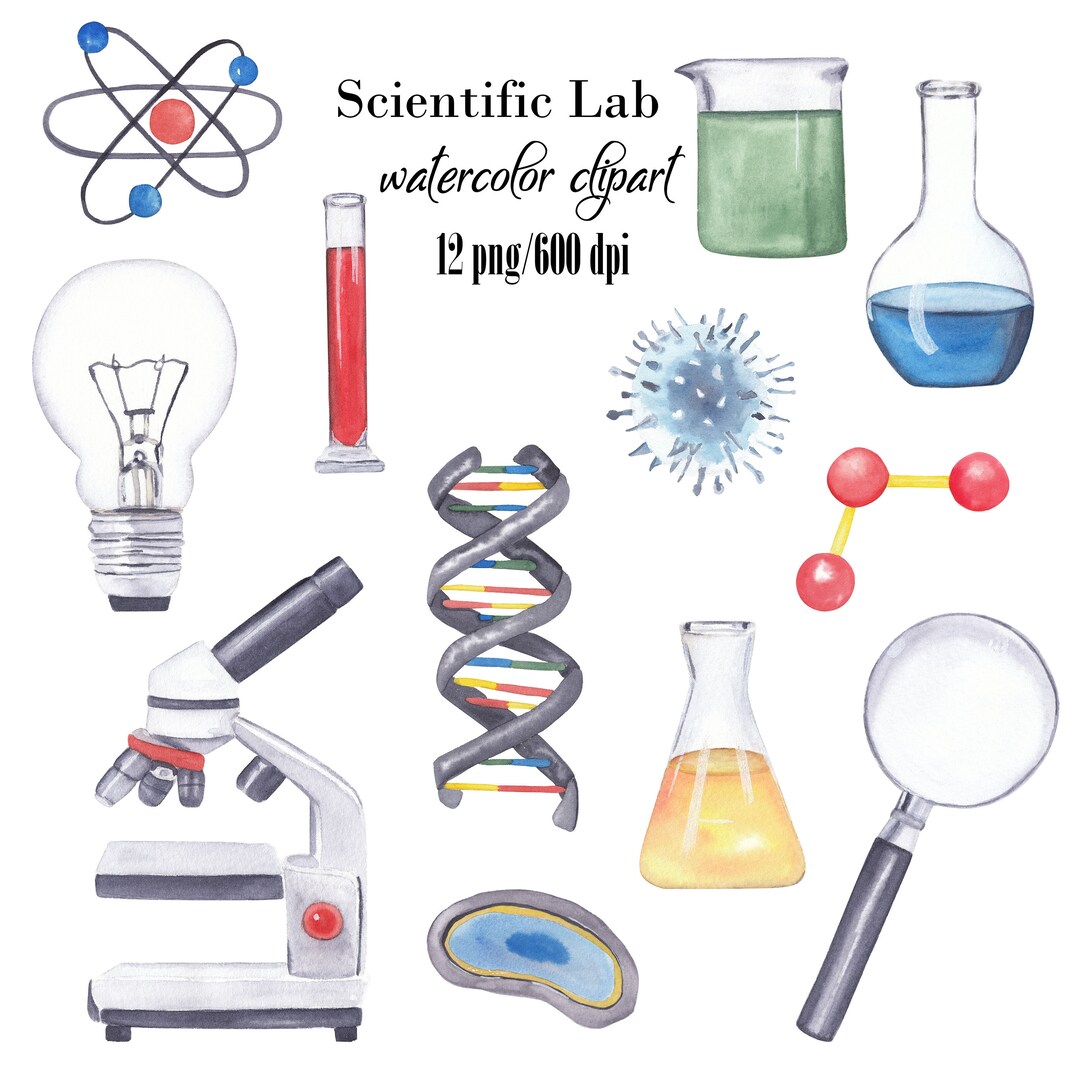 Science Watercolor Clipart Scientific Lab Chemistry Bacteria Virus ...