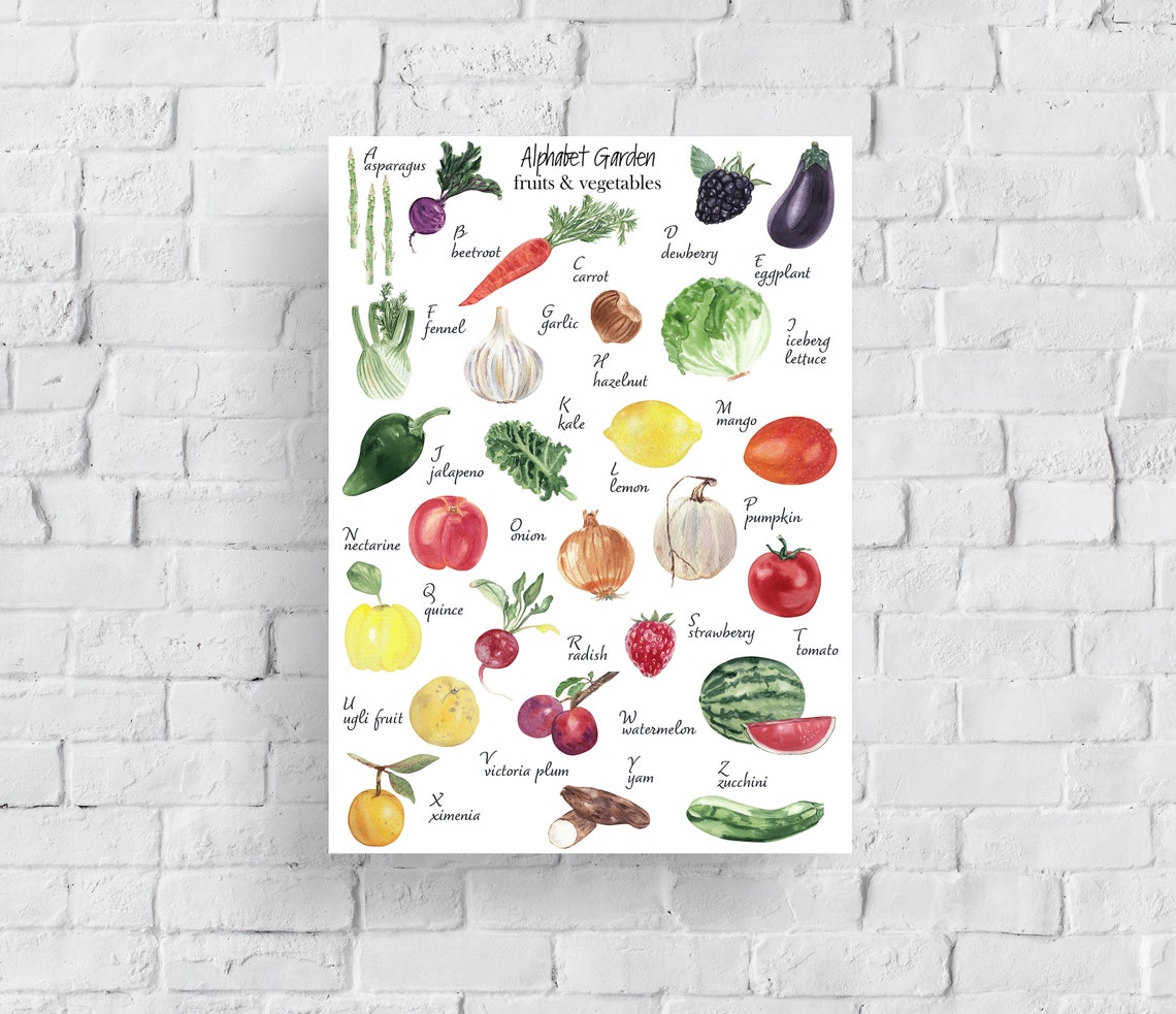 Watercolor Food Printable Alphabet With Fruits & Vegetables ABC Digital ...