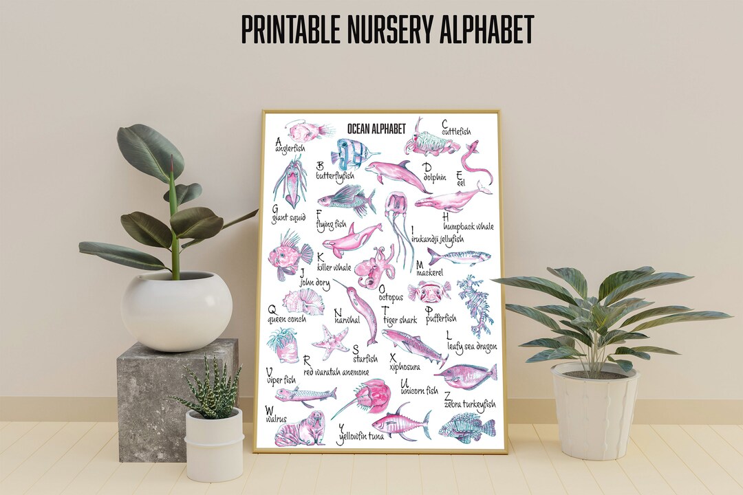 Ocean Alphabet Printable Poster Sea Life Animals Educational Classroom ...