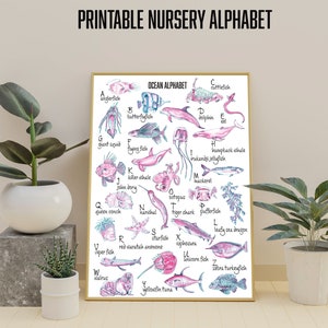 Ocean Alphabet Printable Poster Sea Life Animals Educational Classroom ...