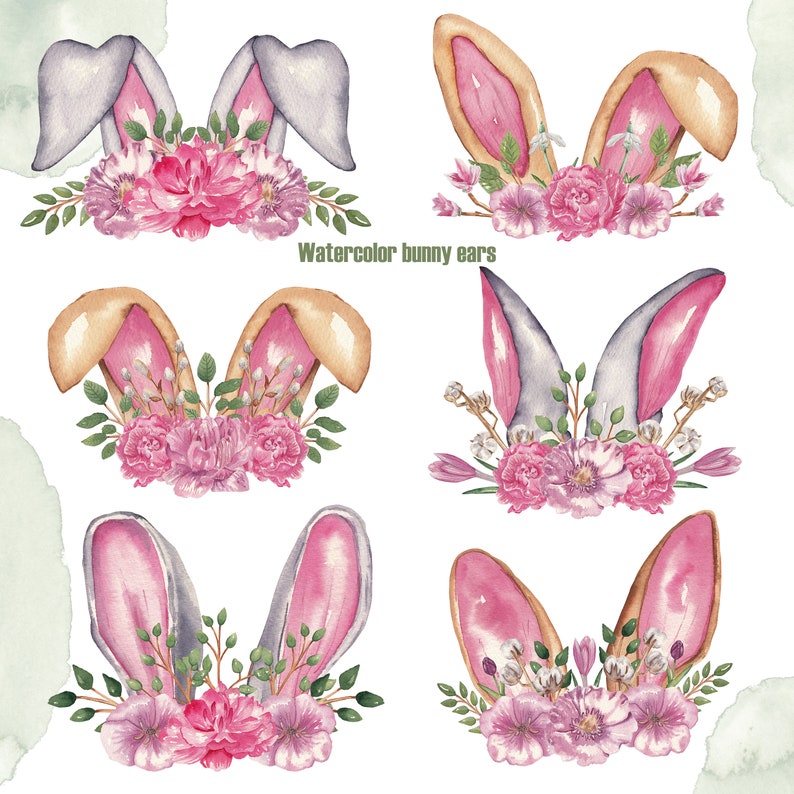 Watercolor Easter Bunny Ears, Easter Bunny Clipart PNG, Cute Baby Clip ...