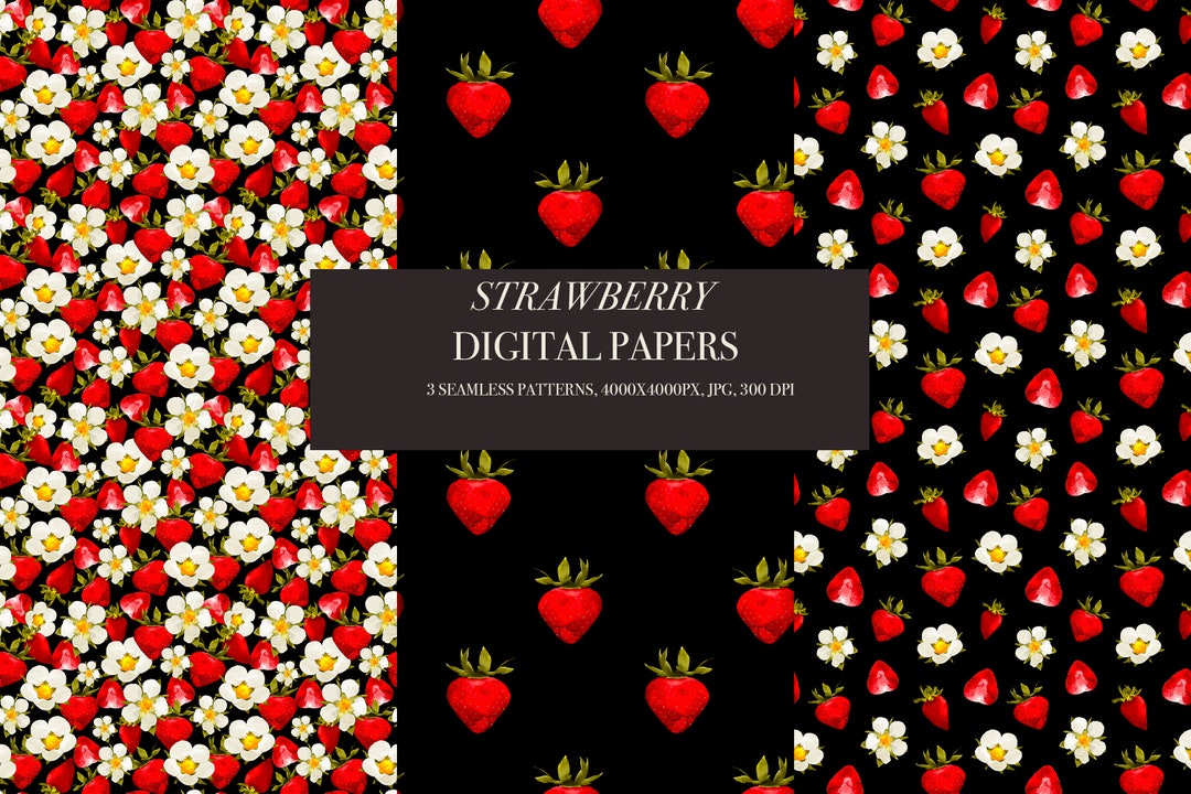 Strawberries Seamless Patterns JPG Digital Papers DIY Fabric Textile ...