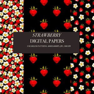 Strawberries Seamless Patterns JPG Digital Papers DIY Fabric Textile ...