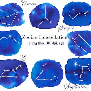 Zodiac Constellations Clipart Png, Watercolor Celestial Zodiac Signs ...
