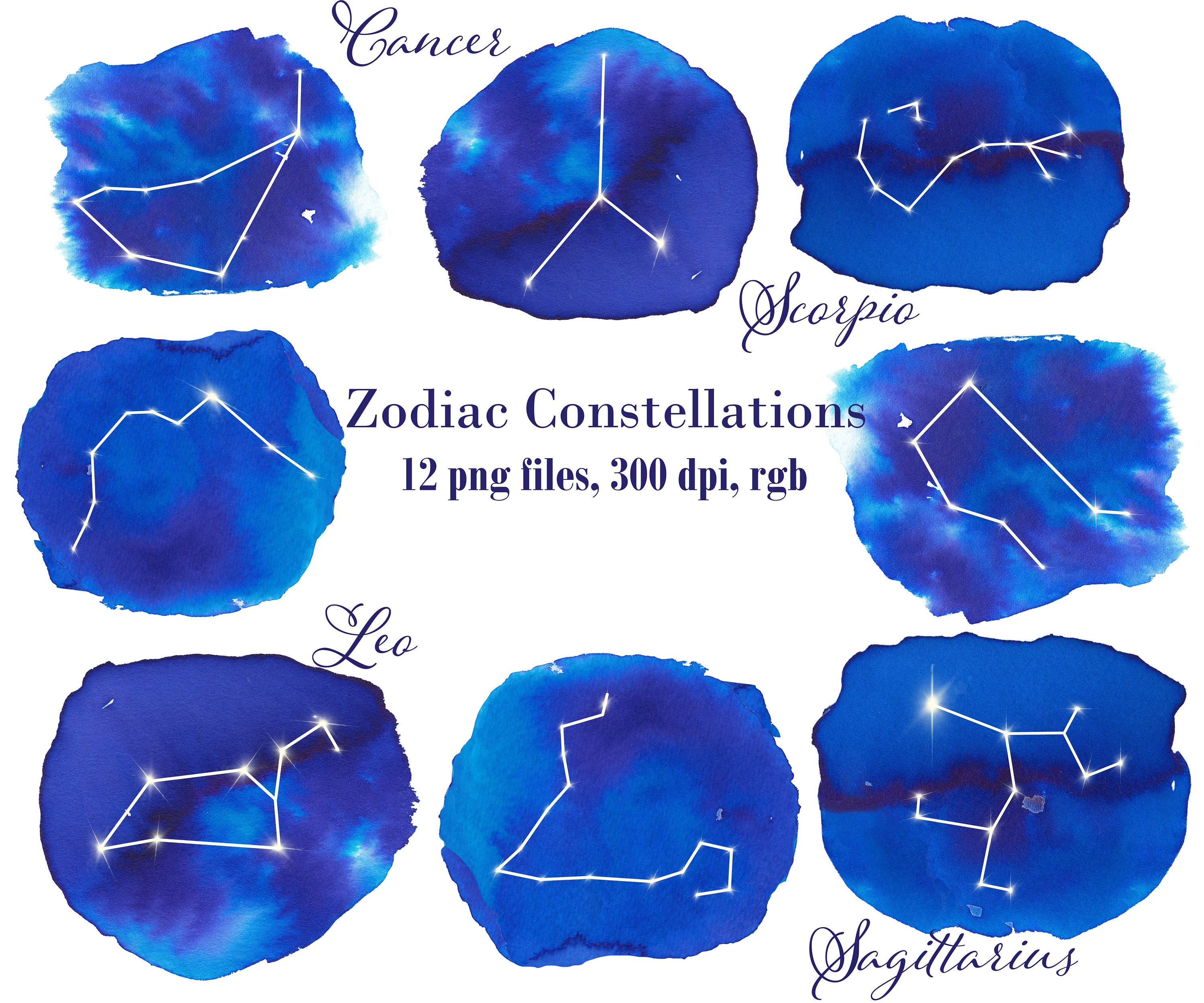 Zodiac Constellations Clipart Png, Watercolor Celestial Zodiac Signs ...