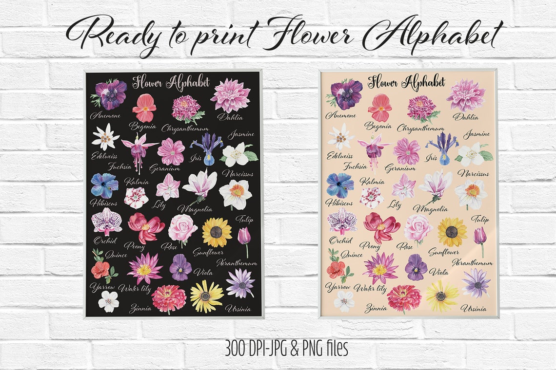 Watercolor Flower Alphabet Printable ABC Poster Home Spring Decor ...
