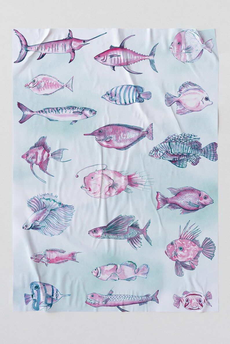 Printable Fish Poster Watercolor Sea Animals Ocean Nautical - Etsy