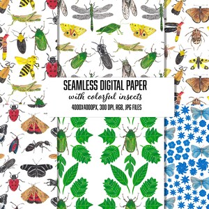 Seamless Digital JPG Papers With Colorful Insects Butterfly Bug Beetle ...