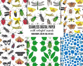 Insect Seamless Pattern, Insect Clipart, Scrapbook Paper, Bee Digital ...