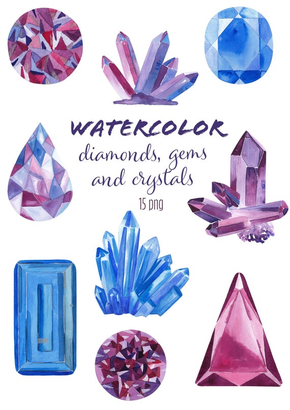 Watercolor Gems Clipart Watercolor Gemstone Diamond Crystals - Etsy ...