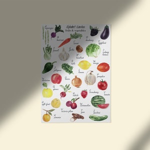 Watercolor Food Printable Alphabet With Fruits & Vegetables ABC Digital ...