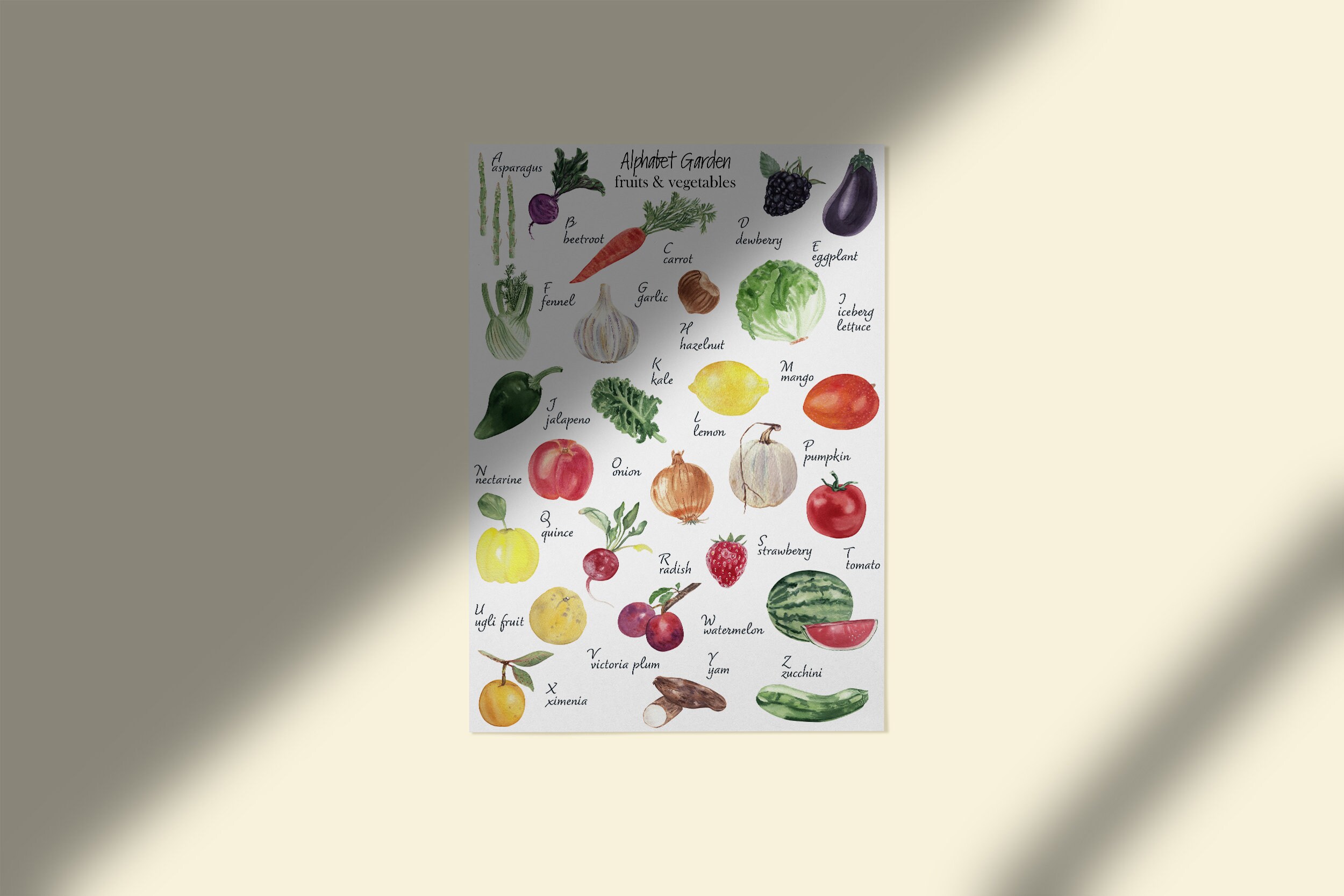 Watercolor Food Printable Alphabet With Fruits & Vegetables ABC Digital ...