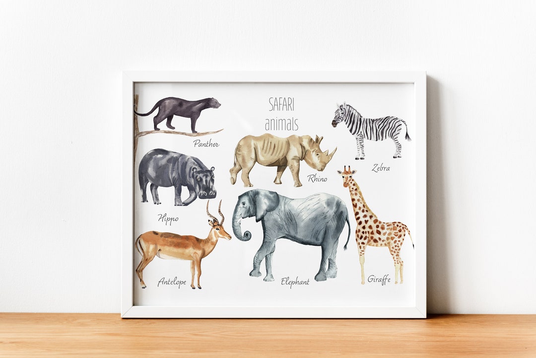Watercolor Safari Animals Printable Poster, Print, Nursery Wall Art ...