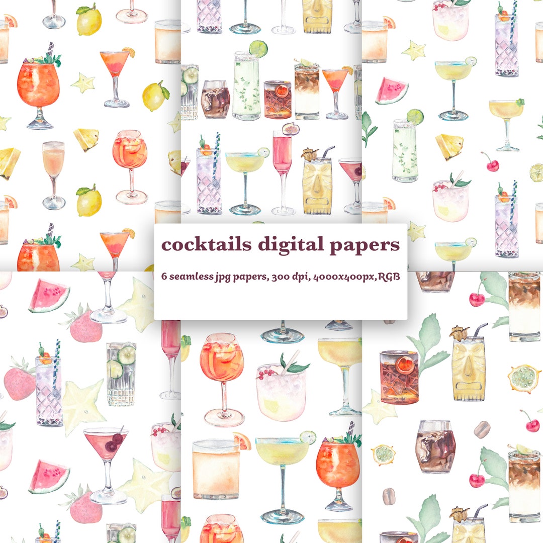 Cocktails Seamless Digital Papers Alcoholic Drinks and Beverages ...