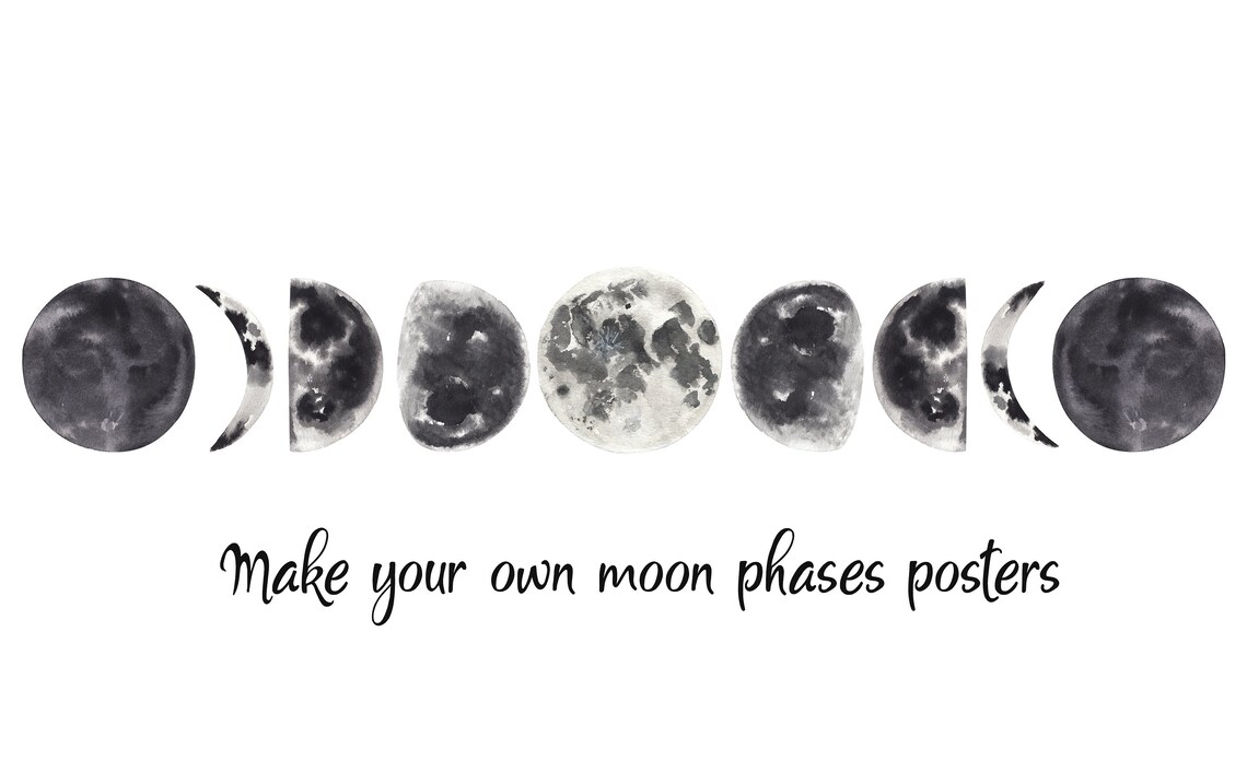 Watercolor Moon Phases Clipart Celestial Clipart Watercolor Space ...