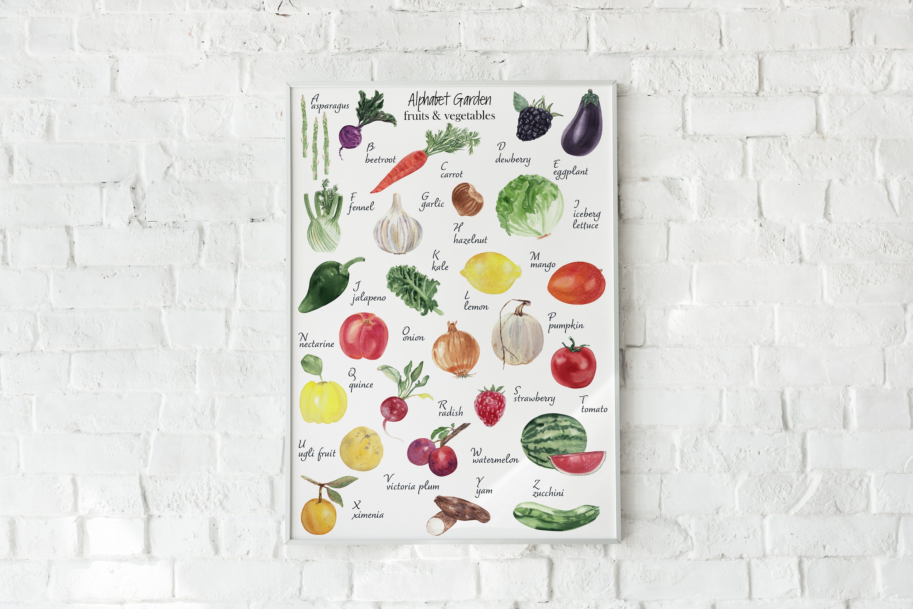 Watercolor Food Printable Alphabet With Fruits & Vegetables ABC Digital ...