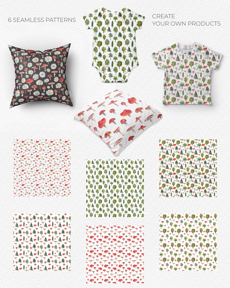 Forest Seamless Patterns Watercolor Digital Paper Jpg Daisy Green Trees ...