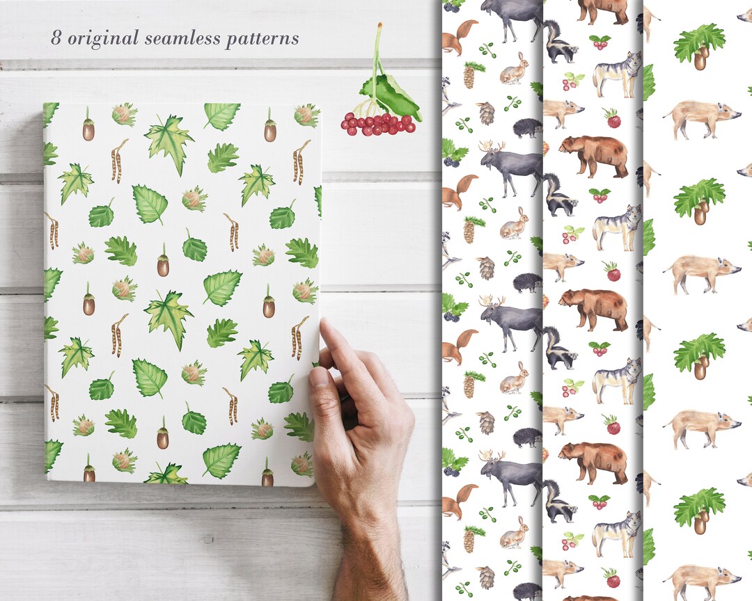 Watercolor Woodland Animals Seamless Patterns: Forest Digital Paper (27 ...