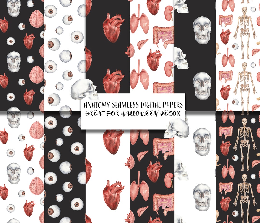 Anatomy Watercolor Seamless Pattern Halloween Digital Papers Scrapbook ...