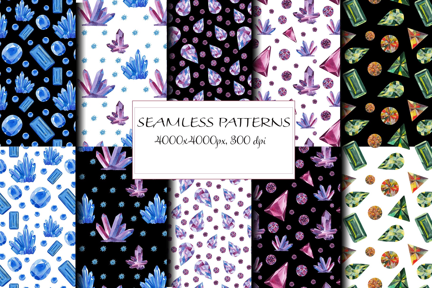 Watercolor Seamless Digital Paper Pattern With Blue Pink & Green ...