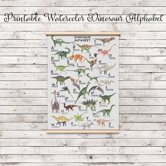 Watercolor Printable Dinosaur Alphabet Dino ABC Poster Hand - Etsy