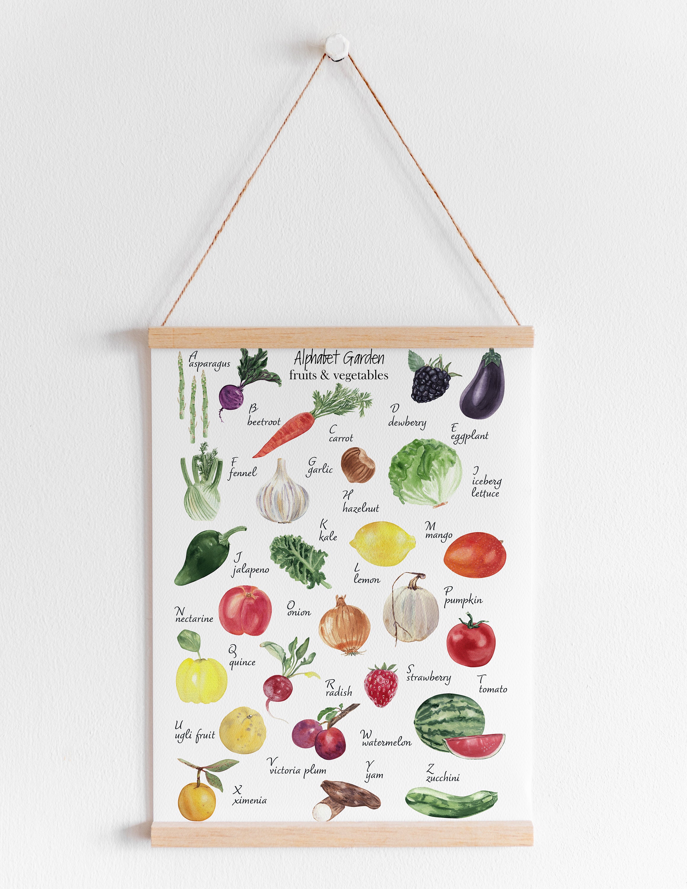 Watercolor Food Printable Alphabet With Fruits & Vegetables ABC Digital ...