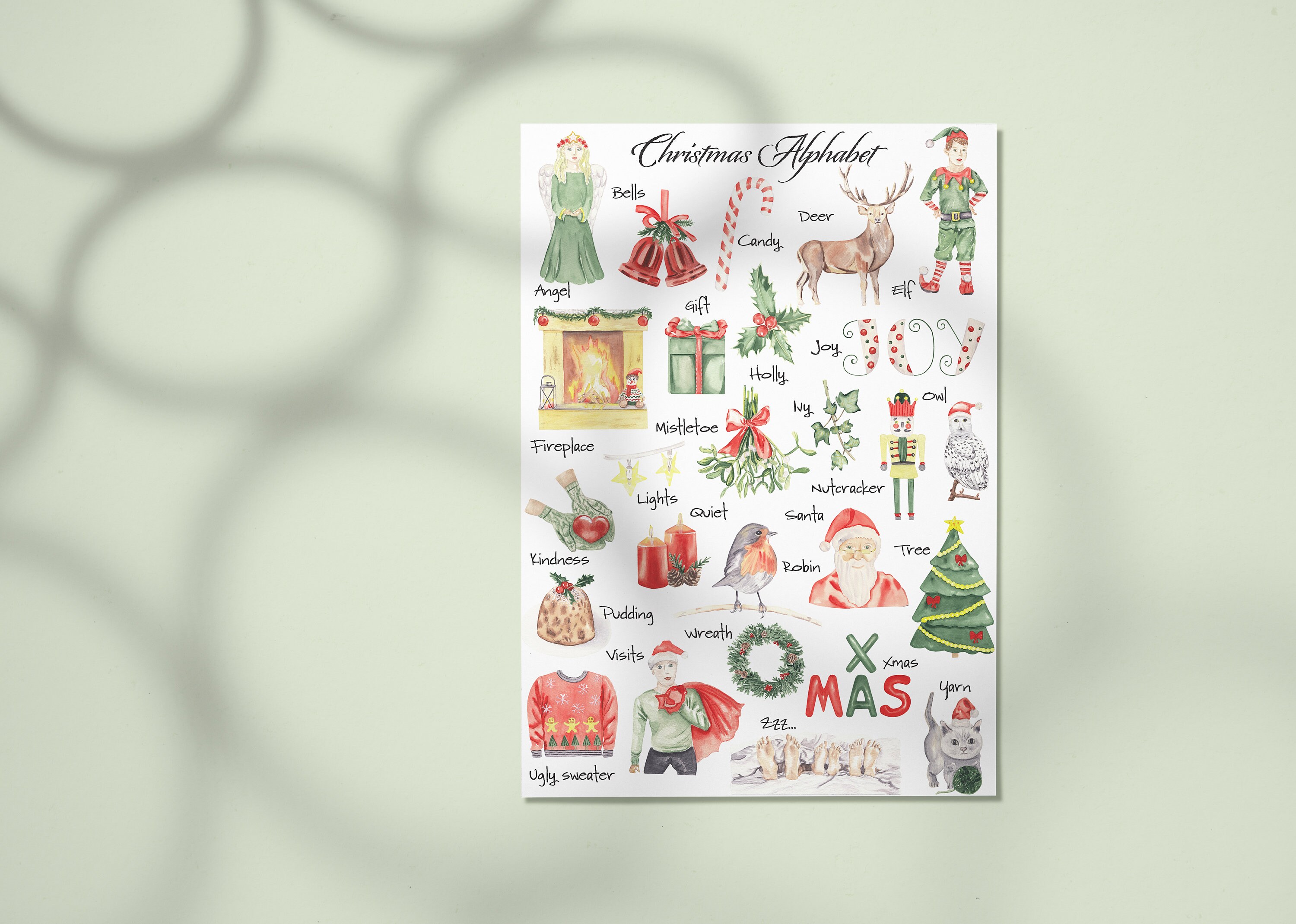 Christmas Alphabet Printable Watercolor Christmas Png Jpg - Etsy