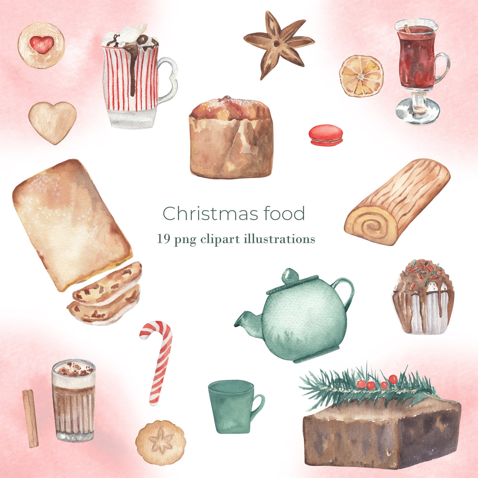 Christmas Clipart Watercolor Graphics Food Illustration Cooking Dinner ...