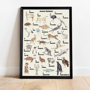 Watercolor Animal Printable Alphabet ABC Digital Poster Baby - Etsy