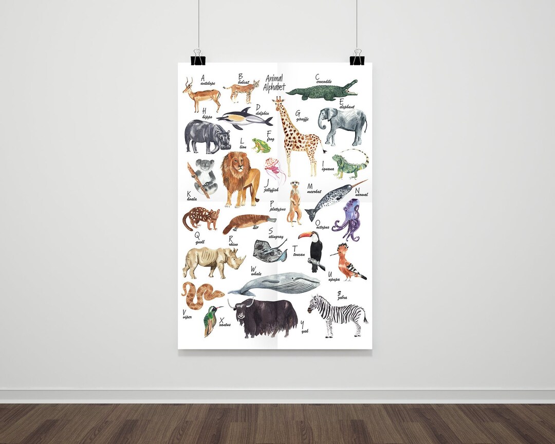 Watercolor Animal Printable Alphabet ABC Digital Poster With Safari ...