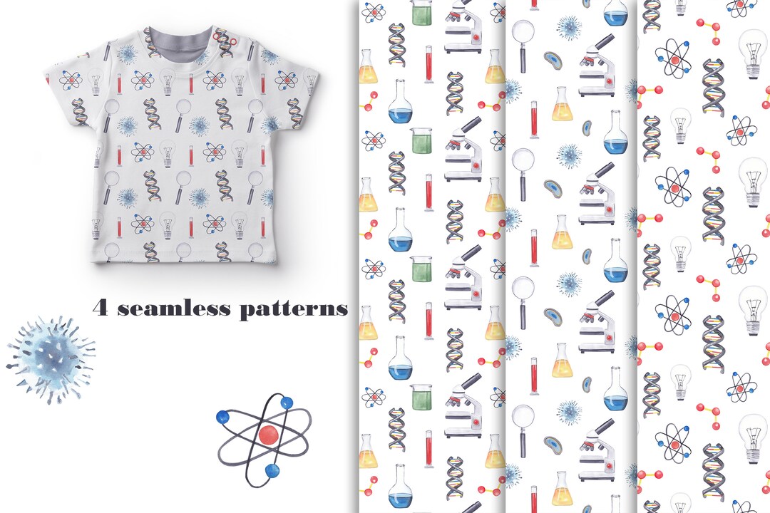 Science Seamless Pattern Watercolor Science Lab Virus Bacteria - Etsy