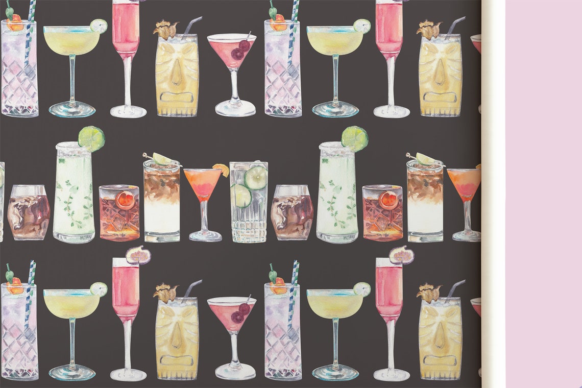Printable Digital Papers With Watercolor Cocktails Fabric Textile ...